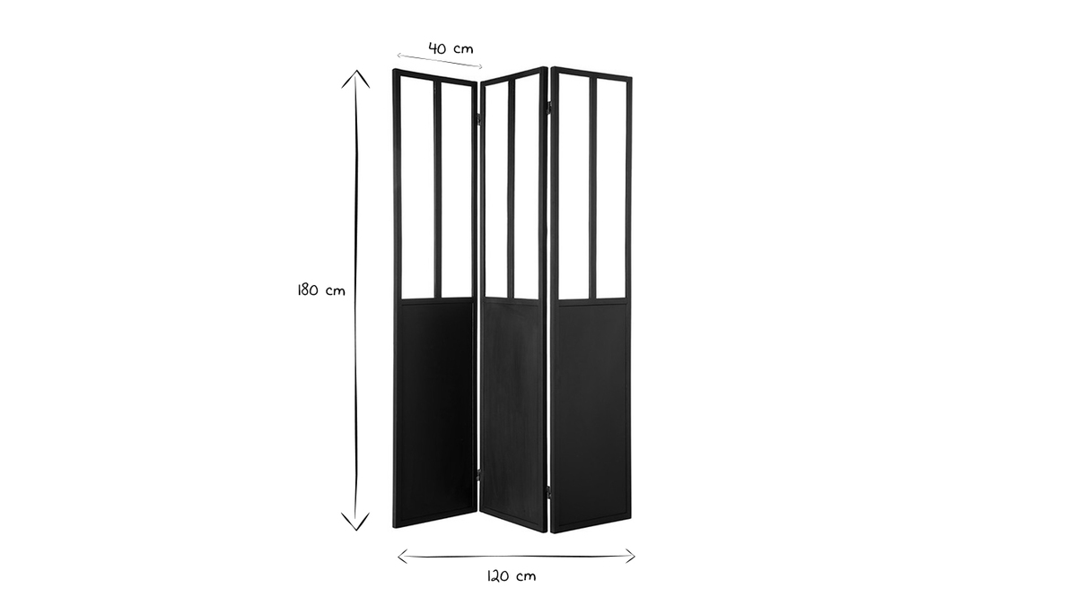 Biombo en metal negro y cristal 3 paneles RACK - Miliboo