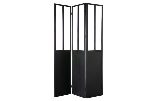 Biombo en metal negro y cristal 3 paneles RACK - Miliboo