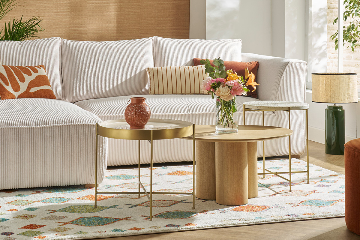 Mesa auxiliar redonda de terrazo y metal dorado 40 cm diám. MEZZO - Miliboo