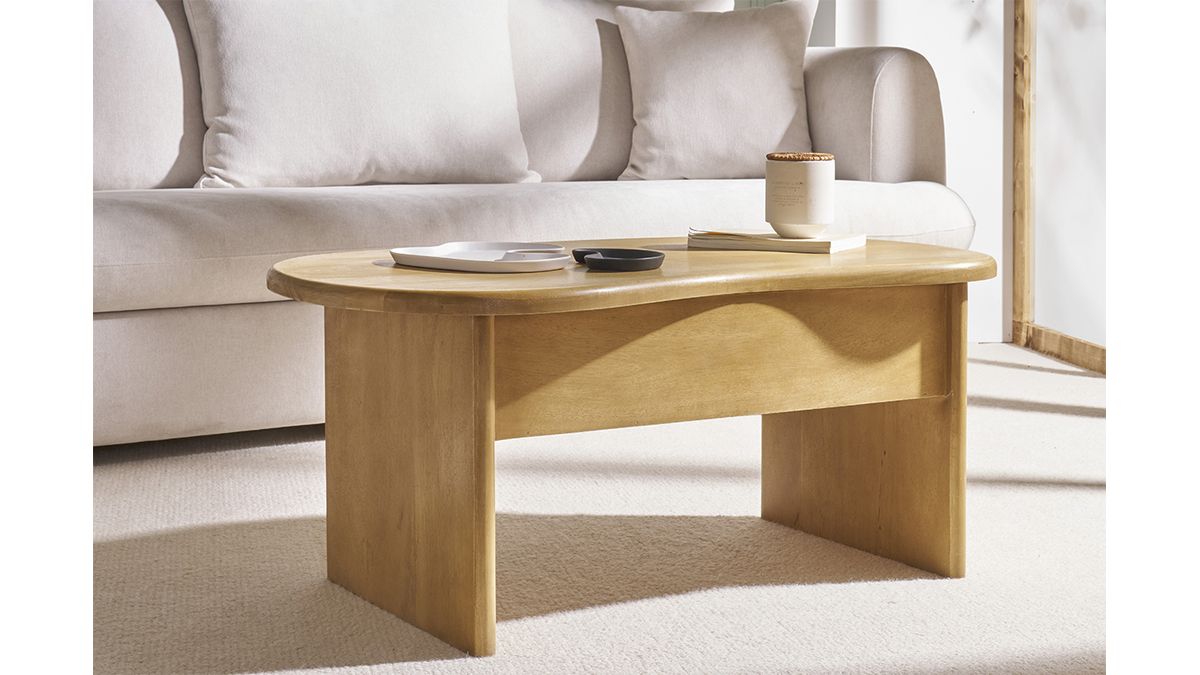 Mesa de centro elevable con almacenaje de madera maciza de mango 95 cm ...
