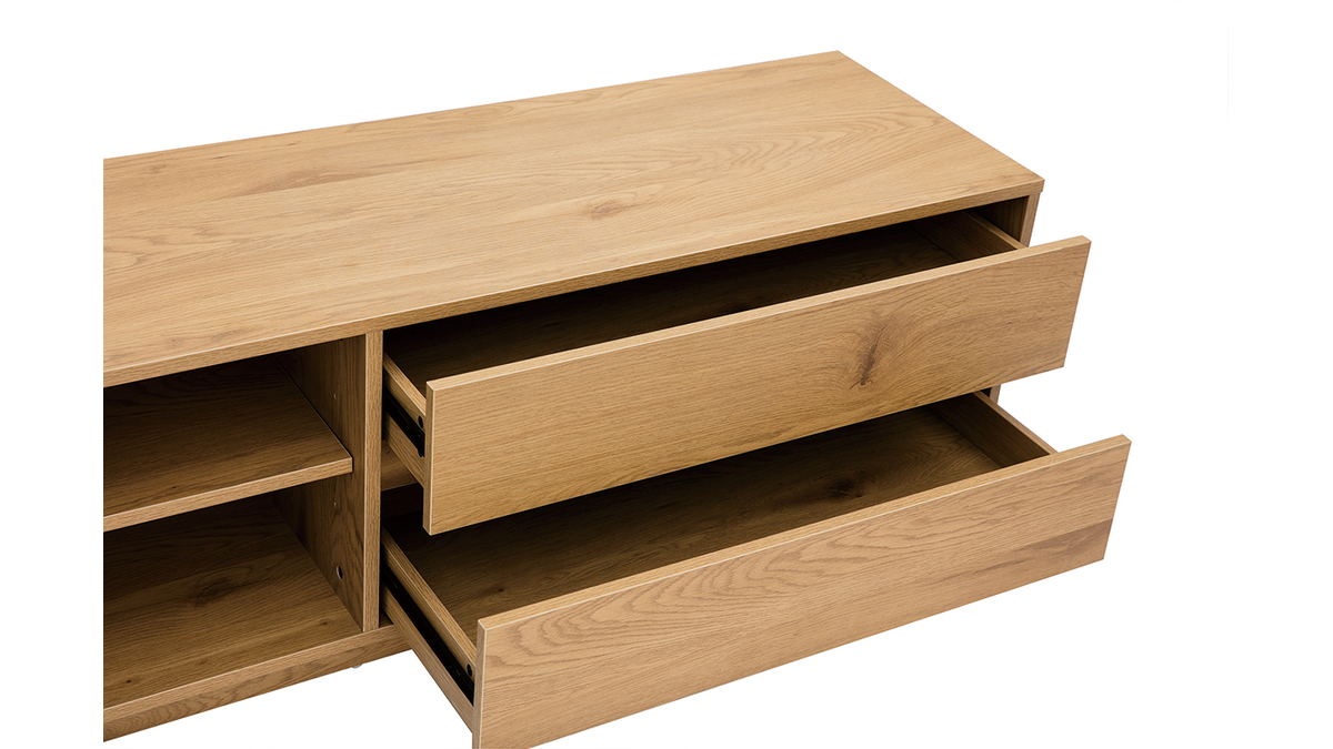 Mueble TV con acabado de roble claro y 2 cajones 160 cm MADERO - Miliboo