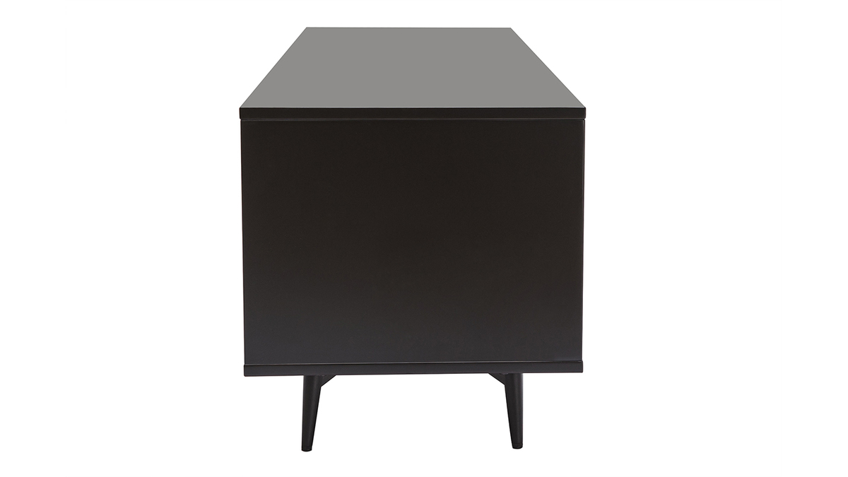 Mueble TV negro mate y contrachapado de nogal con 2 puertas y 1 cajón ...