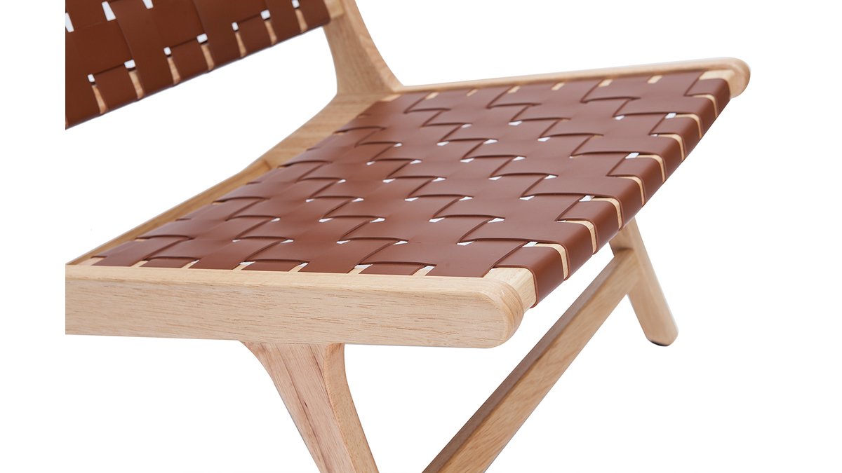 Sillón étnico de madera con correas tejidas marrones BONDI - Miliboo