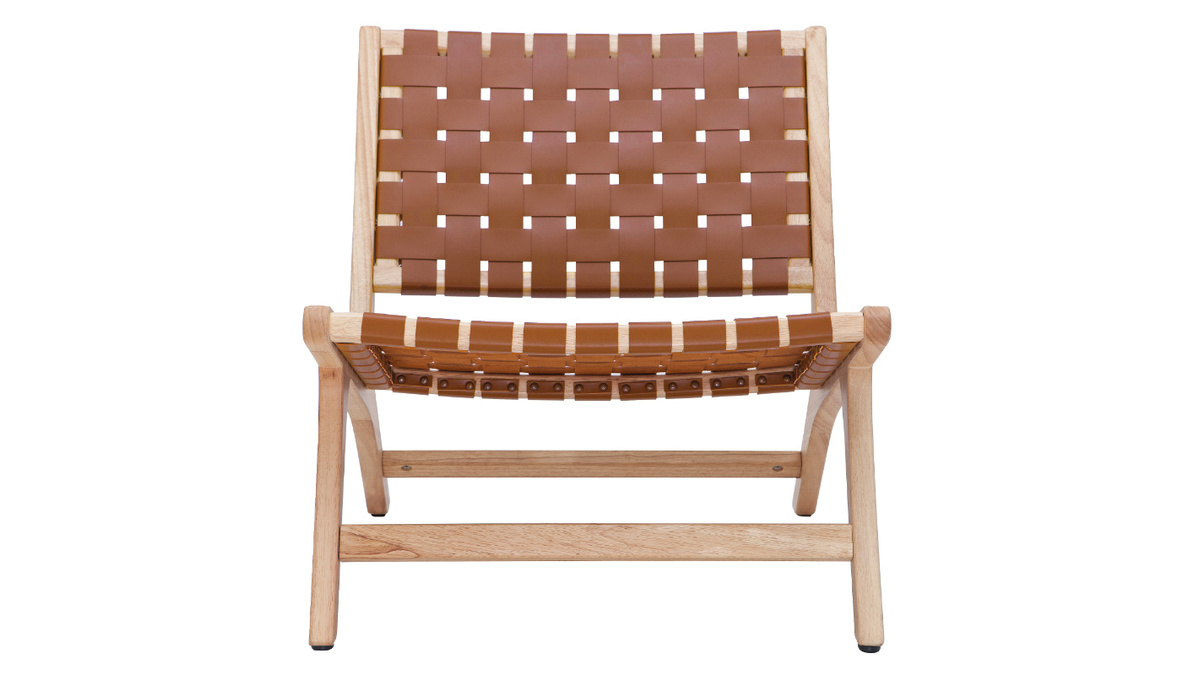 Sillón étnico de madera con correas tejidas marrones BONDI - Miliboo