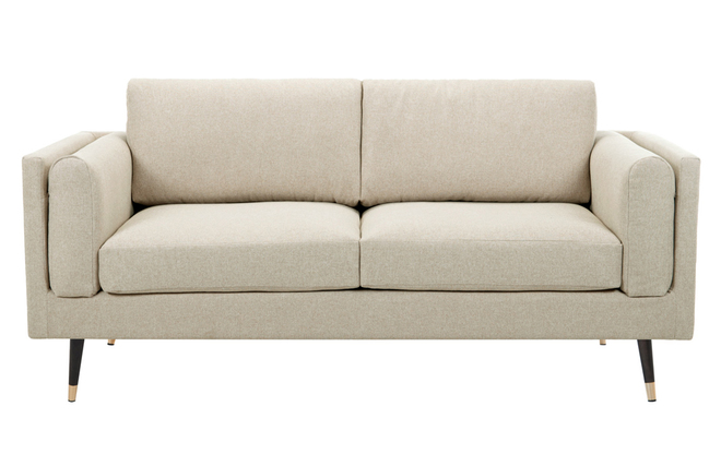 Sofá 2 plazas de tela beige capuchino jaspeado STING - Miliboo