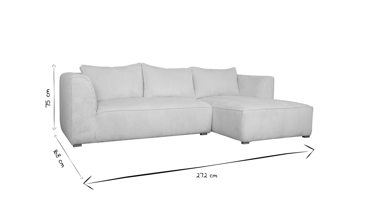 Sofá chaise longue de diseño de pana color crudo 3-4 plazas PANAM - Miliboo