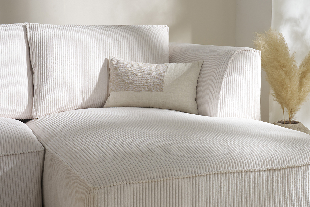 Sofá chaise longue de diseño de pana color crudo 3-4 plazas PANAM - Miliboo