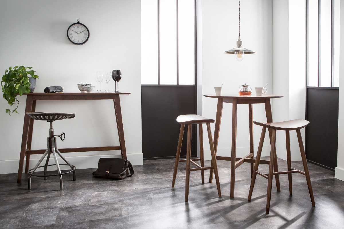 Taburete de bar moderno nogal 72cm DEMORY - Miliboo